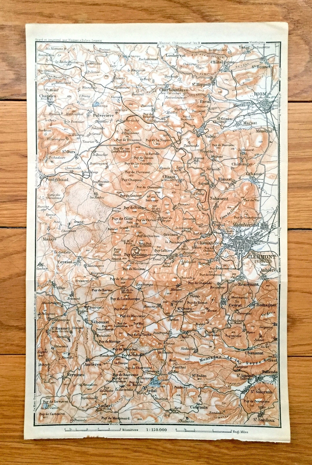 Antique 1914 Clermont, France Map From Baedekers Guide Atlas ...