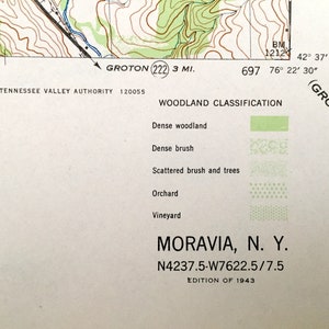 Antique Moravia, New York 1943 US Geological Survey Topographic Map ...
