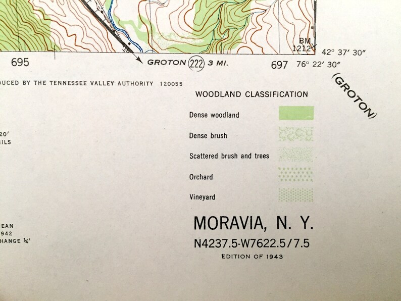 Antique Moravia, New York 1943 US Geological Survey Topographic Map ...