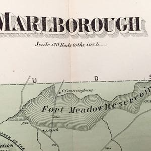 Antique 1875 Marlborough, Massachusetts Map From J.B. Beers Atlas of ...