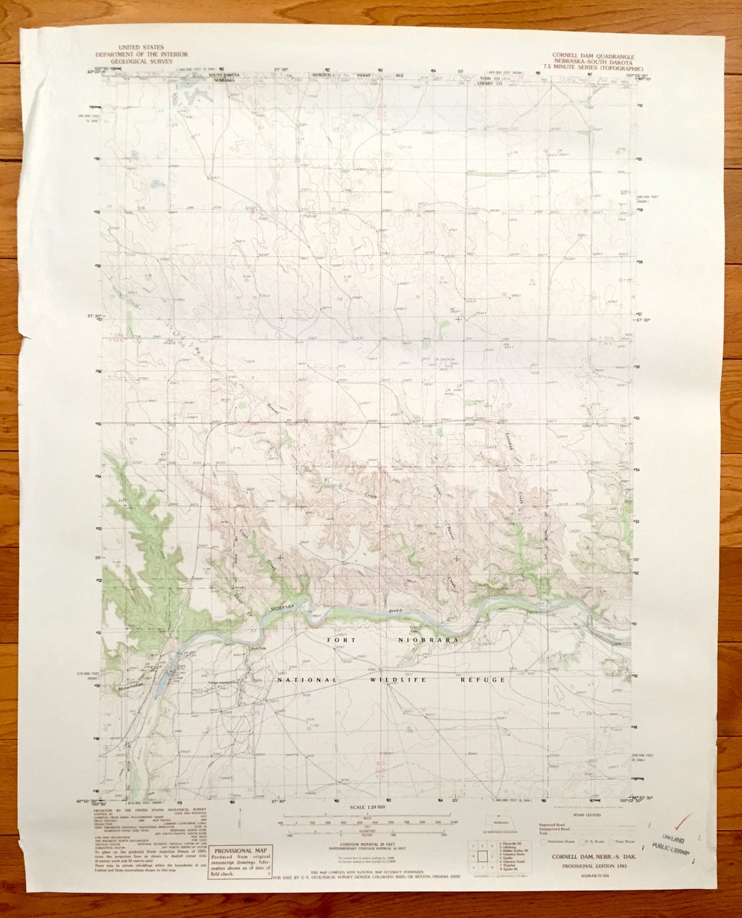 Antique Cornell Dam, Nebraska 1983 US Geological Survey Topographic Map ...