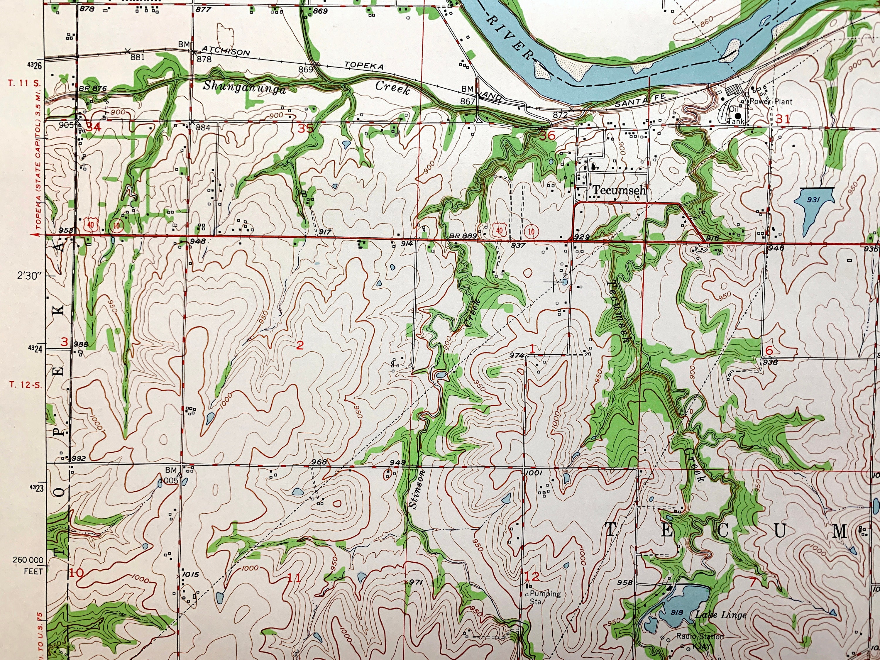 Antique Grantville, Kansas 1950 US Geological Survey Topographic Map ...