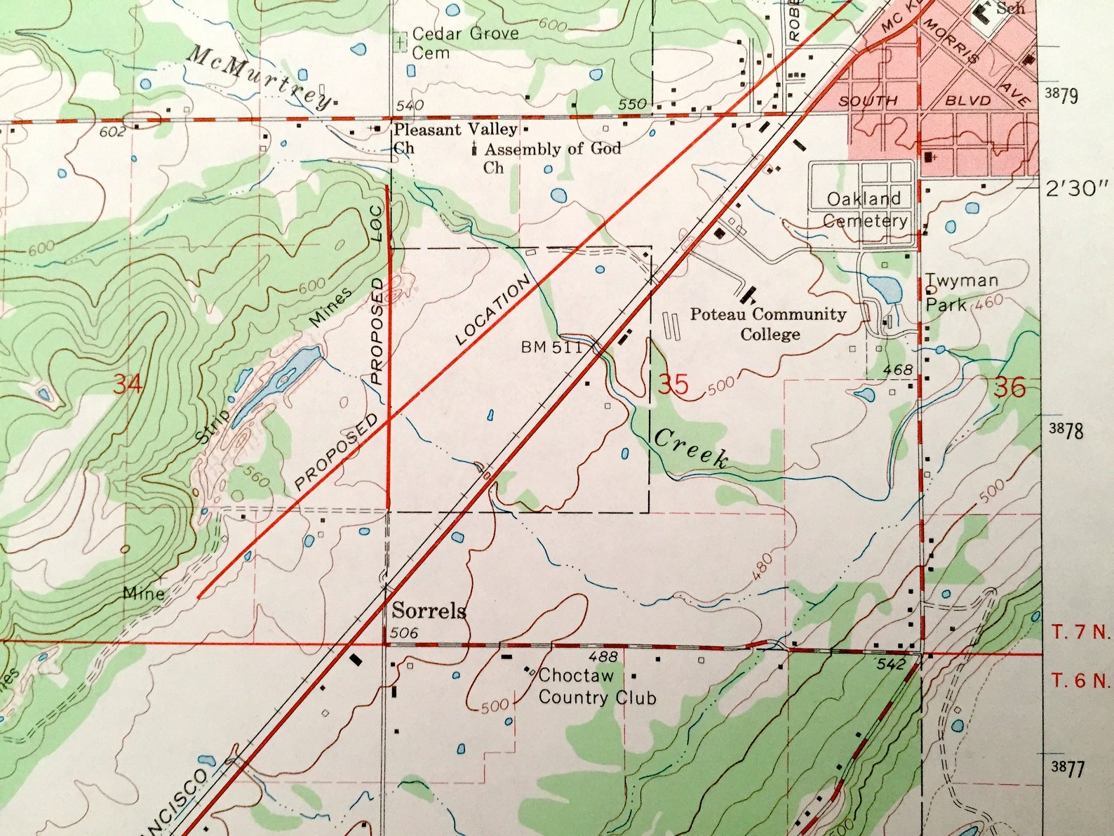 Antique Poteau West, Oklahoma 1968 US Geological Survey Topographic Map ...