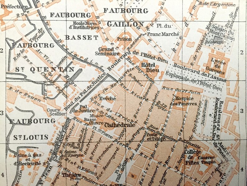 Antique 1909 Beauvais, France Map From Baedekers Guide Atlas – Oise ...