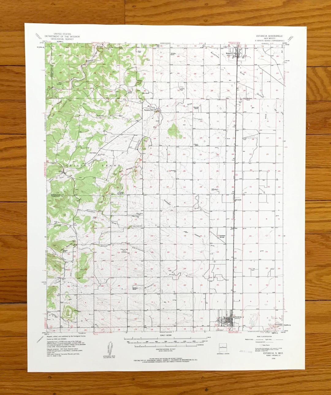 Antique Estancia, New Mexico 1956 US Geological Survey Topographic Map ...