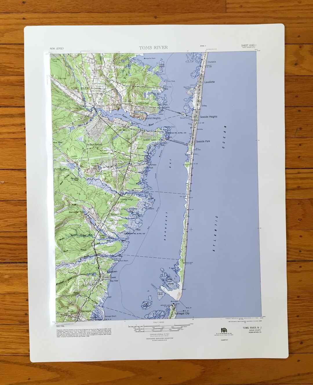 Antique Toms River, New Jersey USGS Topographic 3D Raised Relief Map ...