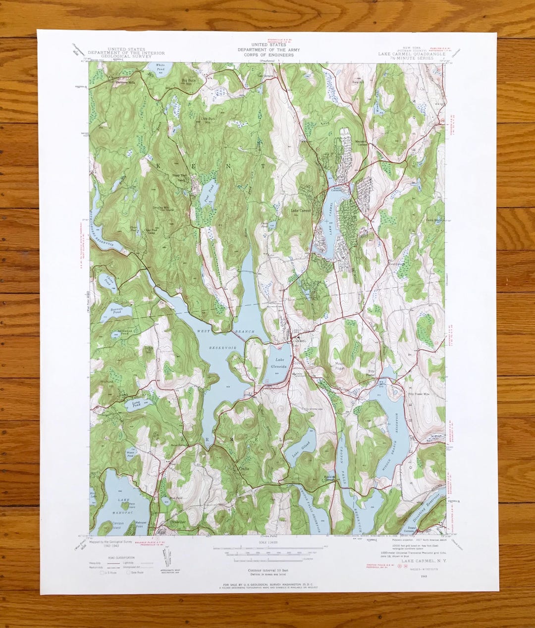 Antique Lake Carmel, New York 1943 US Geological Survey Topographic Map ...