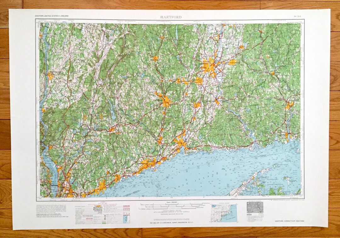 Antique Connecticut 1965 US Geological Survey Topographic Map ...