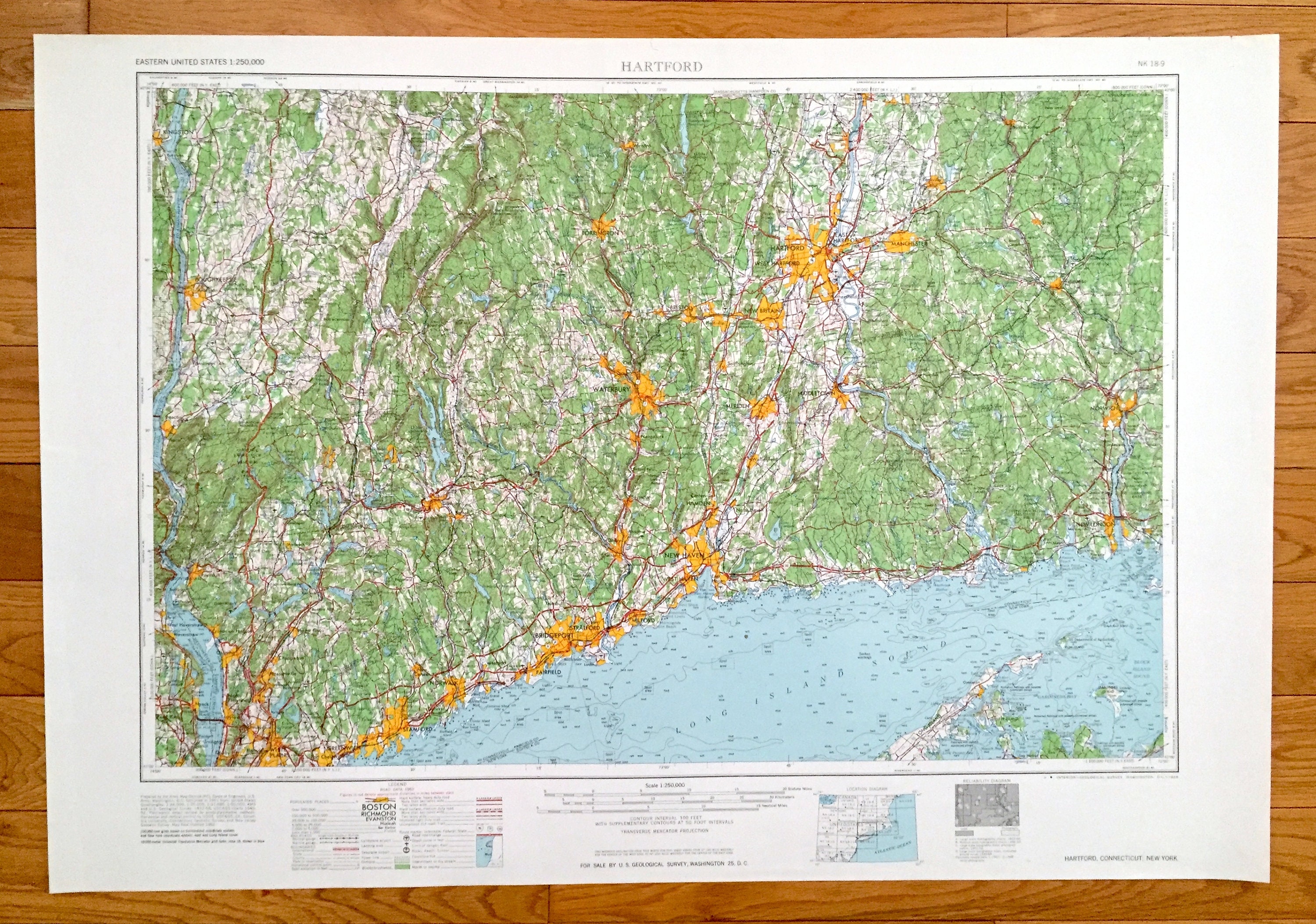 Antique Connecticut 1965 US Geological Survey Topographic Map ...