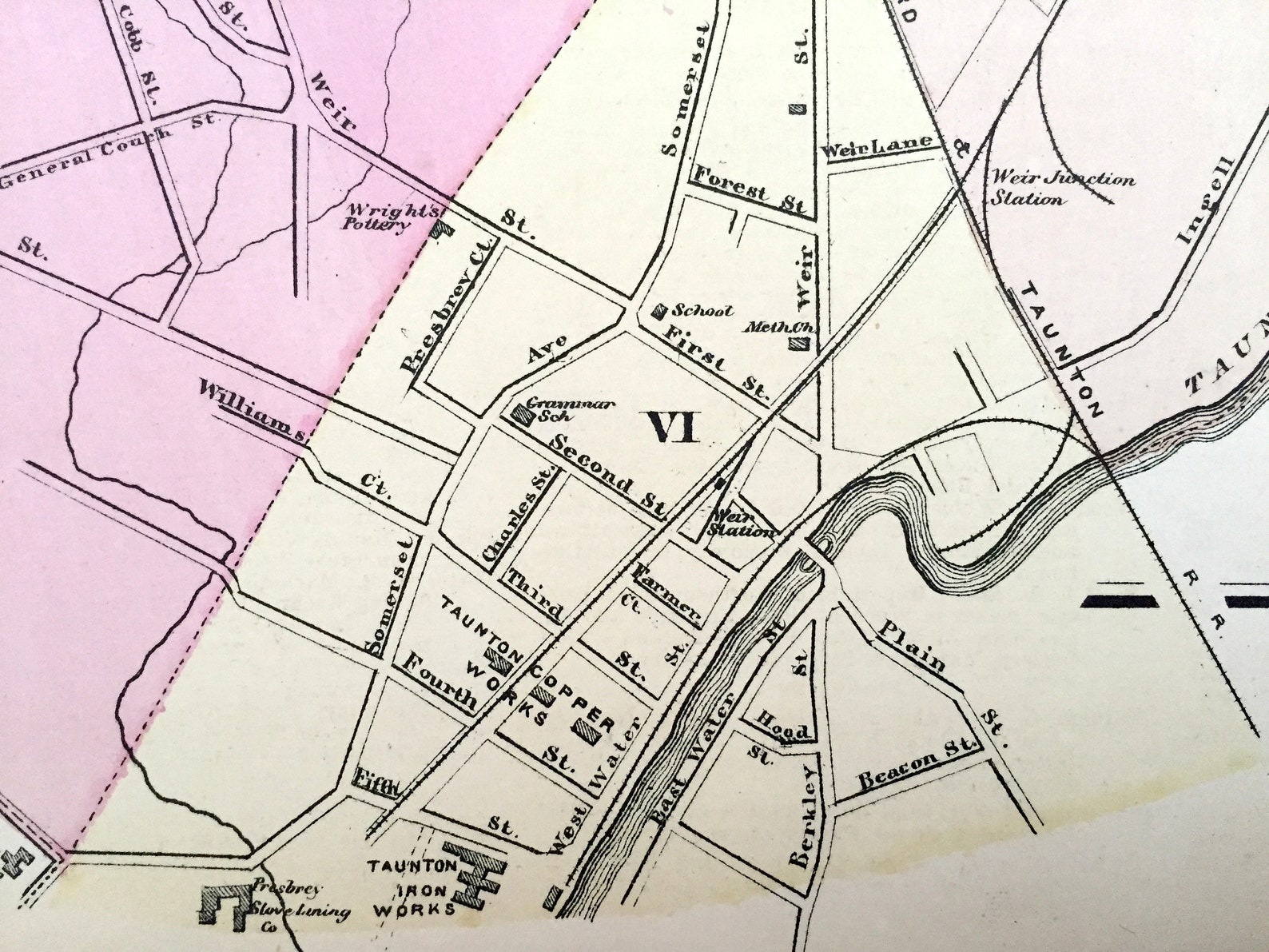 Antique 1871 Taunton Massachusetts Map From F.W. Beers Atlas | Etsy