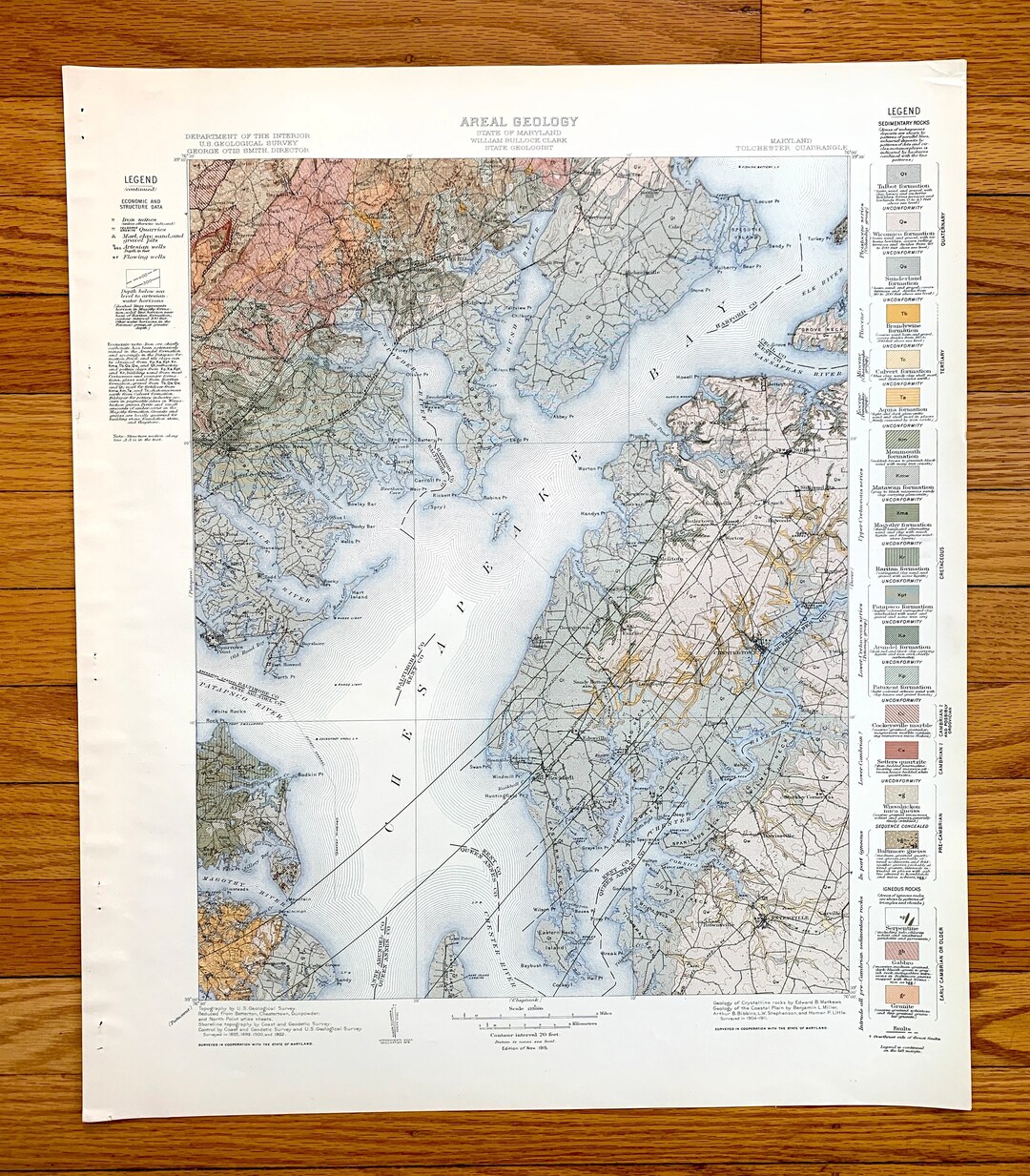 Antique Chesapeake Bay, Maryland 1915 US Geological Survey Topographic ...