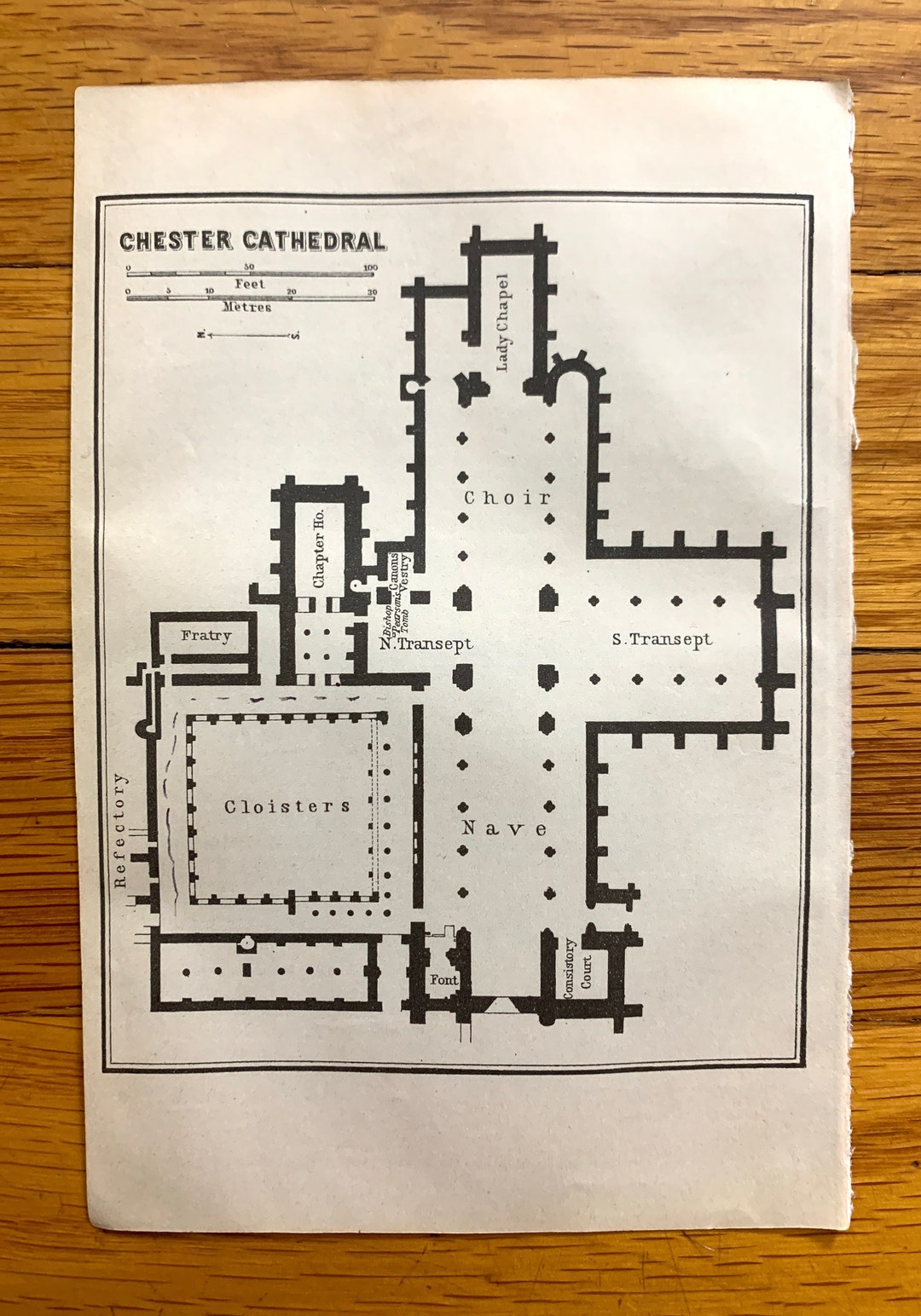 Antique 1906 Chester Cathedral Architectural Plan From Baedekers Atlas ...
