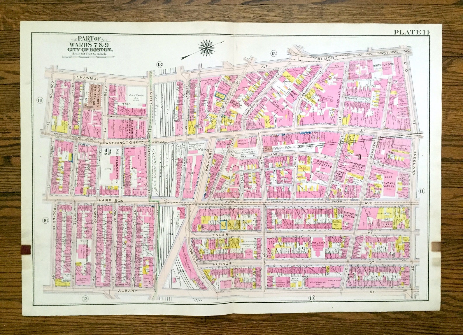 Antique 1908 Shawmut, Boston, Massachusetts Map From G.W. Bromley Atlas ...