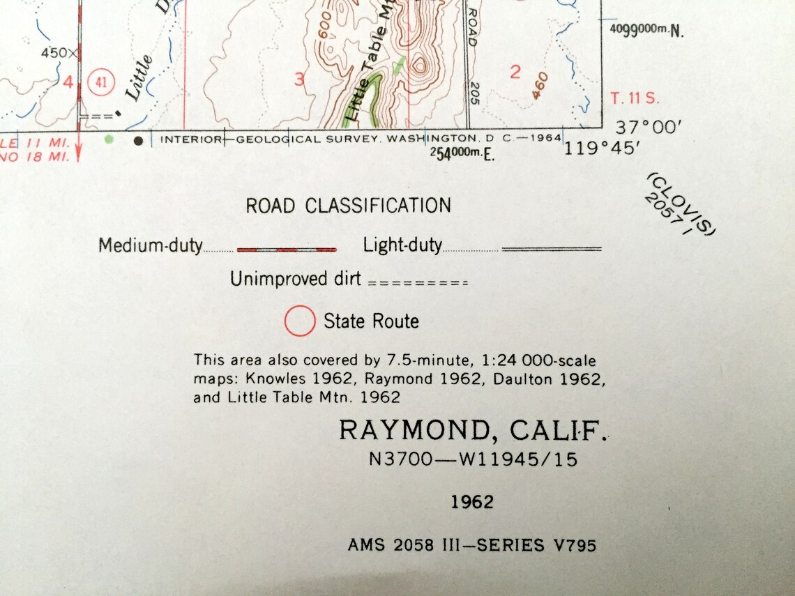 Antique Raymond, California 1962 US Geological Survey Topographic Map ...