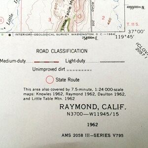 Antique Raymond, California 1962 US Geological Survey Topographic Map ...