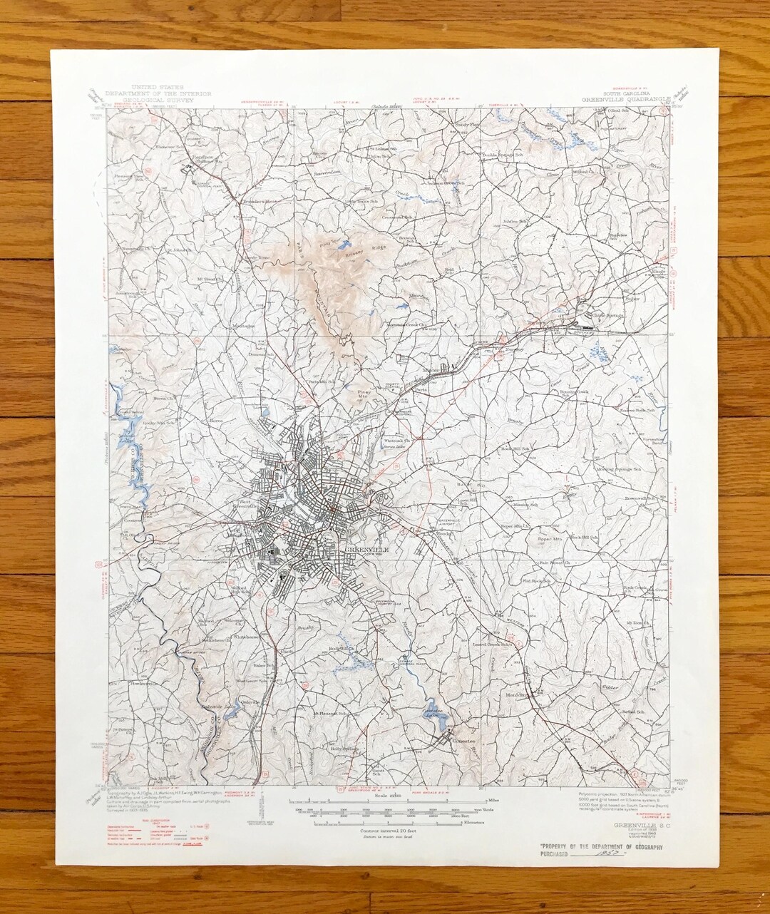Antique Greenville, South Carolina 1938 US Geological Survey ...