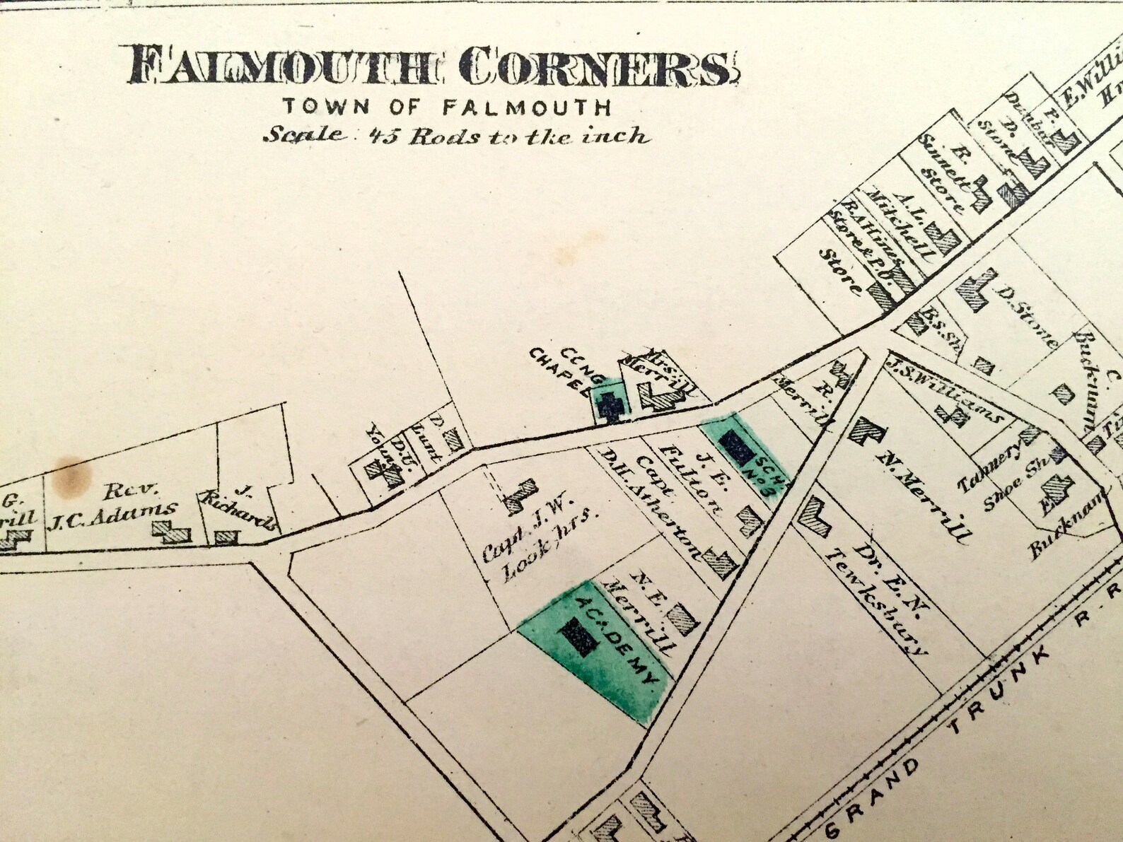 Antique 1871 Falmouth, Maine Map From F.W. Beers Atlas of Cumberland ...