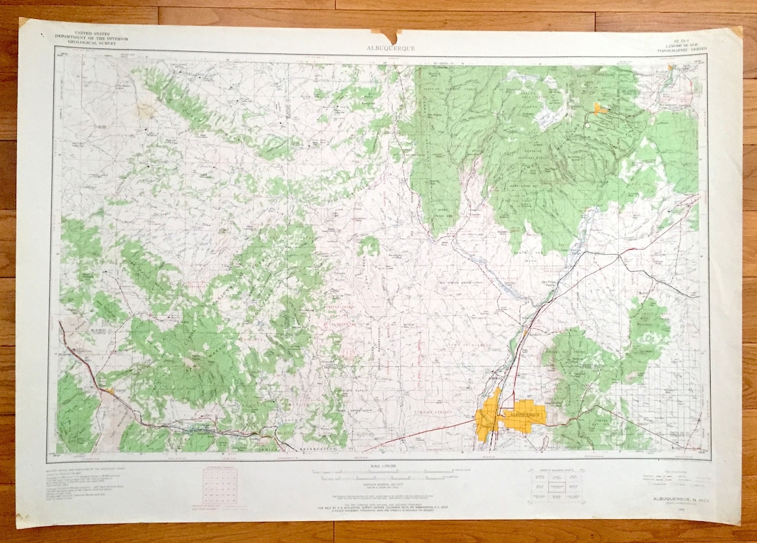 Antique Albuquerque, New Mexico 1963 US Geological Survey Topographic ...