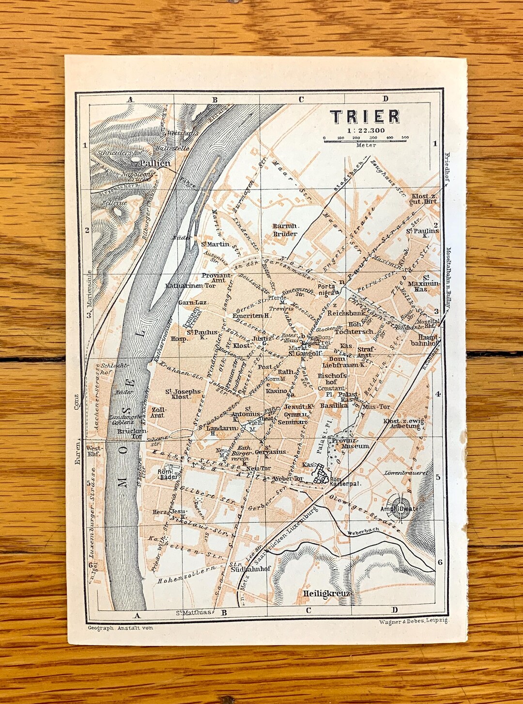 Antique 1911 Trier, Germany Map From Baedekers Guide Atlas – Rhineland ...