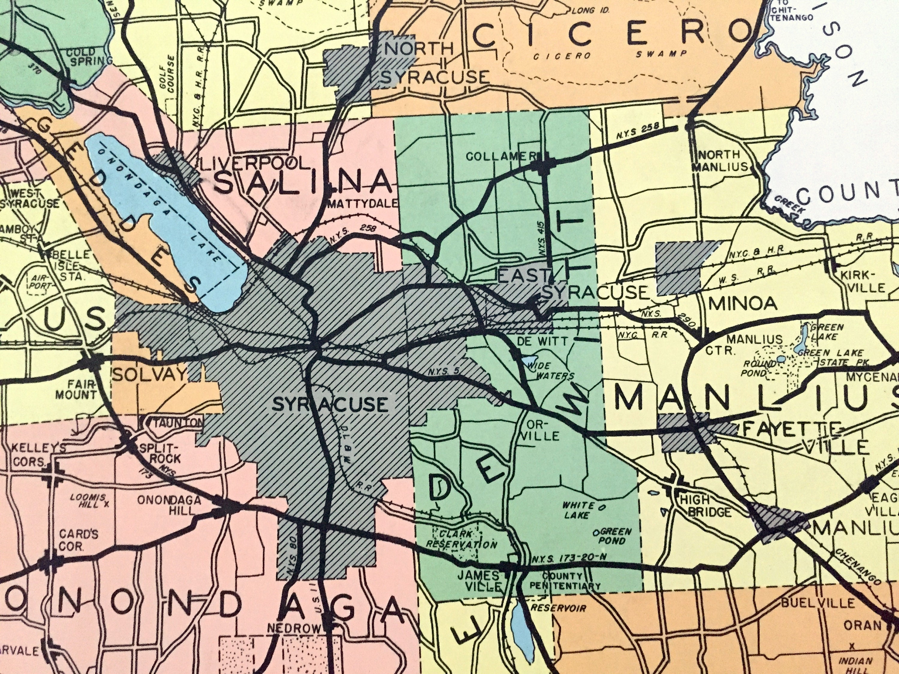 Antique Onondaga County, New York 1941 Historical Atlas Map Syracuse ...