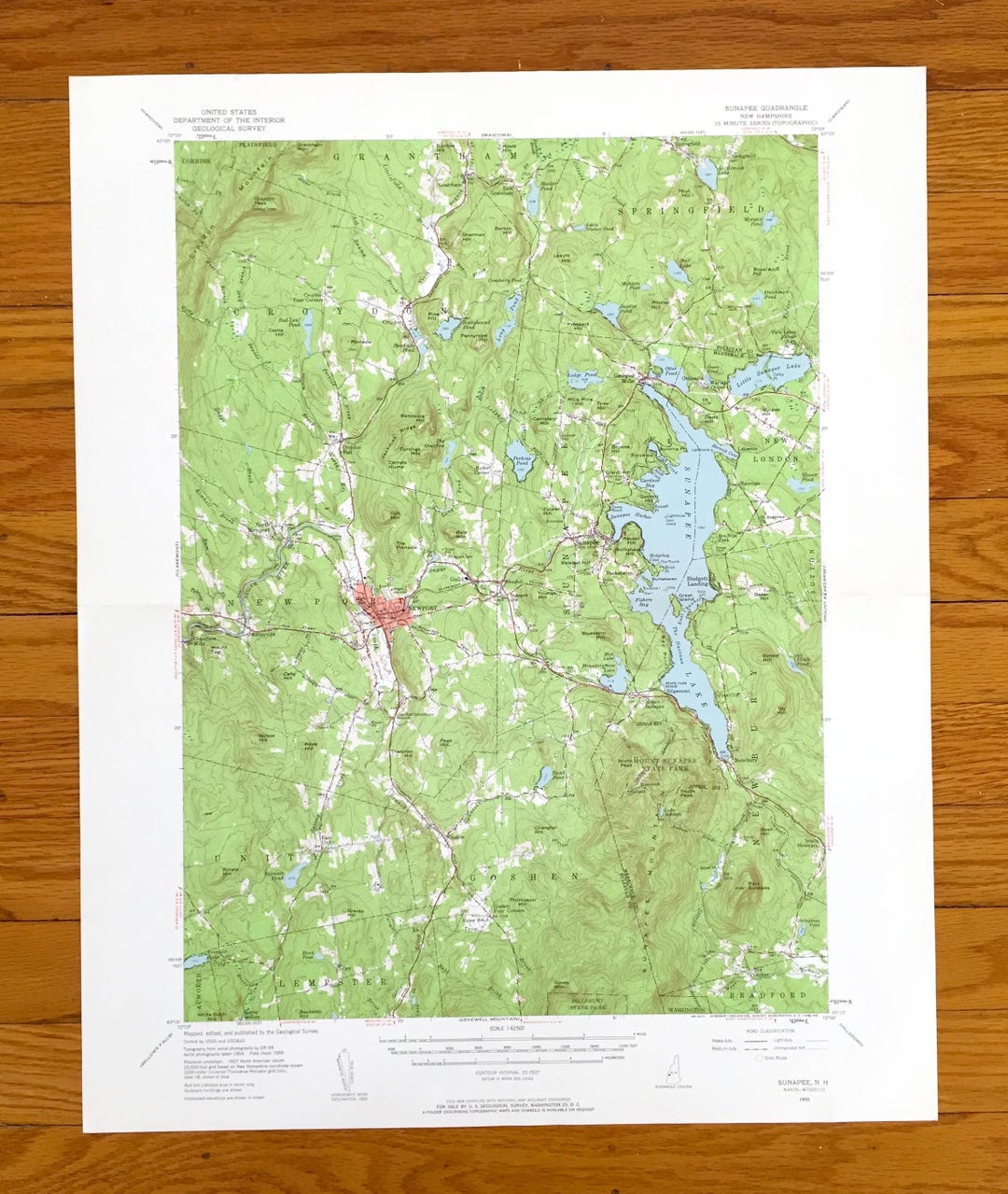 Antique Lake Sunapee, New Hampshire 1955 US Geological Survey ...