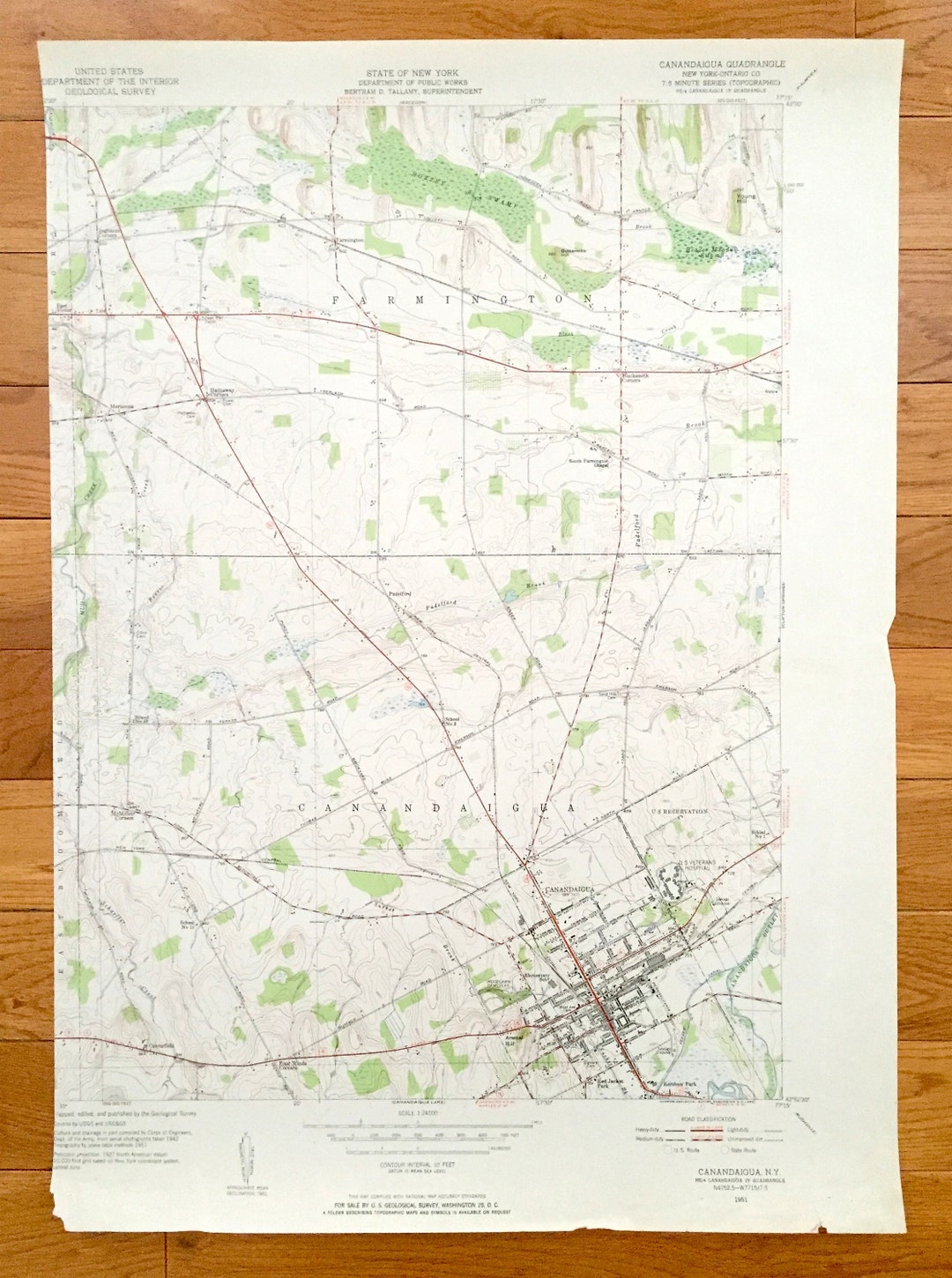 Antique Canandaigua, New York 1952 US Geological Survey Topographic Map ...