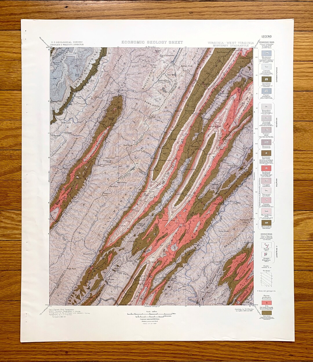 Antique Monterey, Virginia 1899 US Geological Survey Topographic Map ...