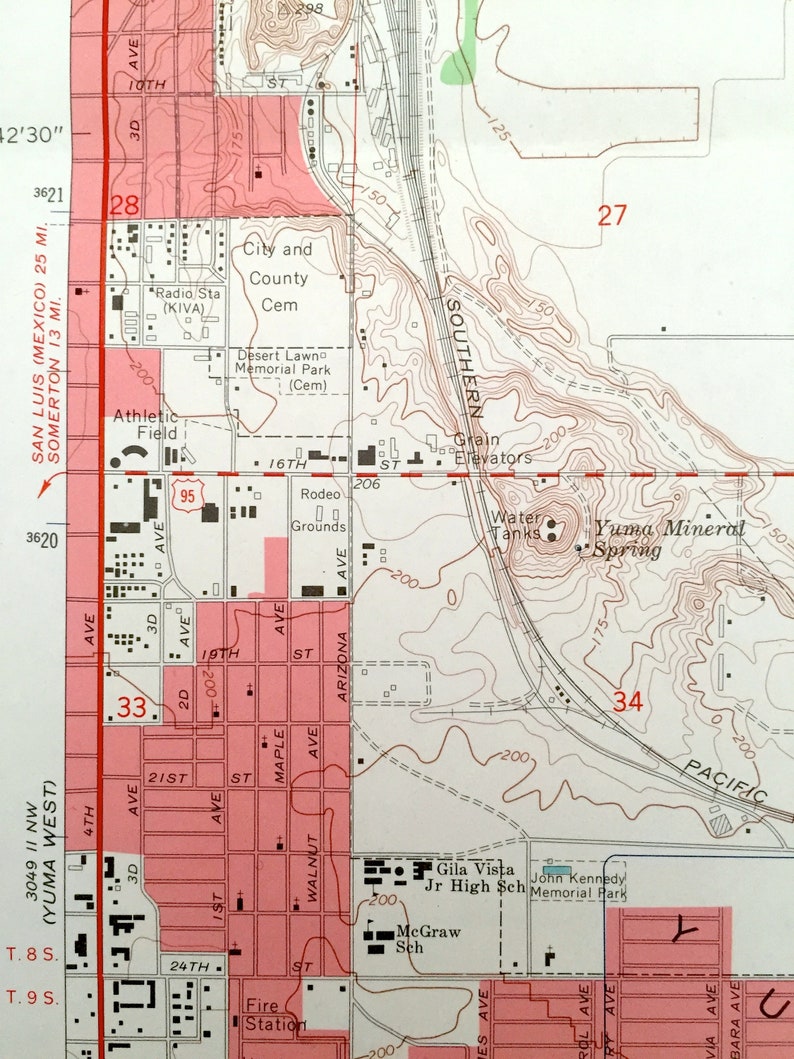Antique Yuma, Arizona & CA 1965 US Geological Survey Topographic Map ...