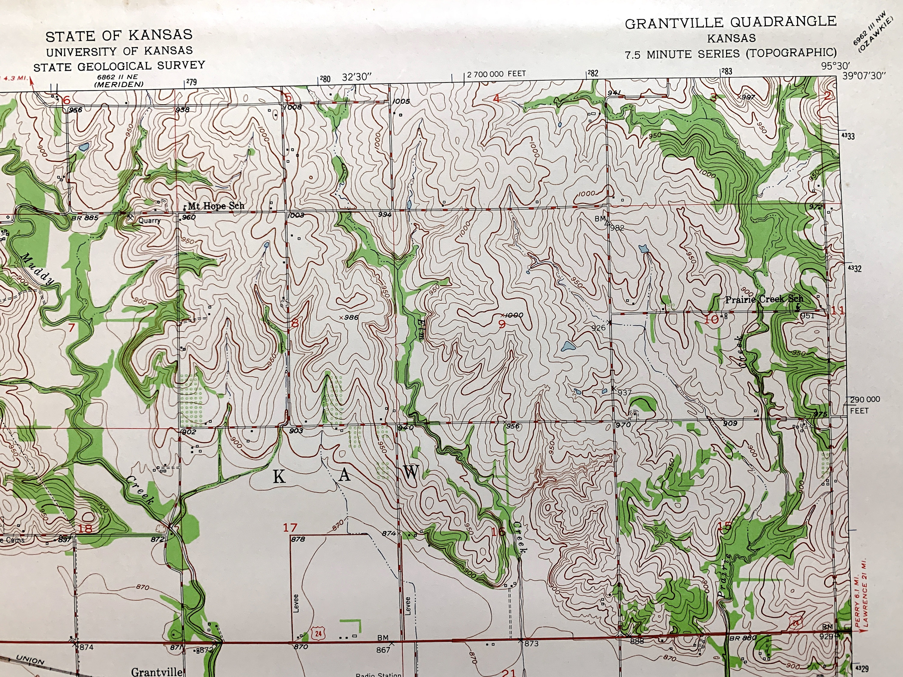 Antique Grantville, Kansas 1950 US Geological Survey Topographic Map ...