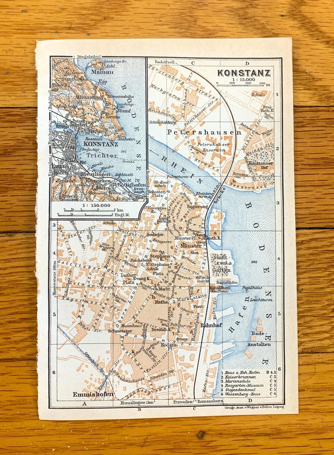 Antique 1911 Konstanz, Germany Map From Baedekers Guide Atlas – Baden ...