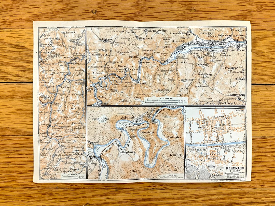 Antique 1911 Altenahr and Bad Neuenahr-ahrweiler, Germany Map From ...