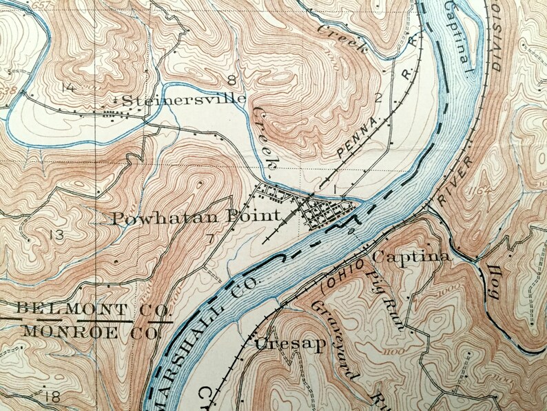 Antique Clarington, Ohio 1905 US Geological Survey Topographic Map ...