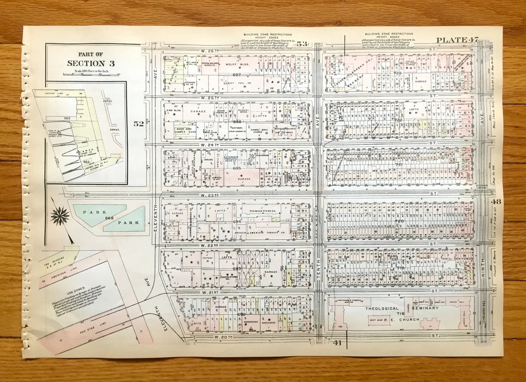 Antique Manhattan, New York Map From Bromley's 1925 Manhattan Land Book ...