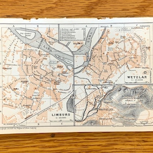 Antique 1911 Limburg an Der Lahn and Wetzlar, Germany Map From ...