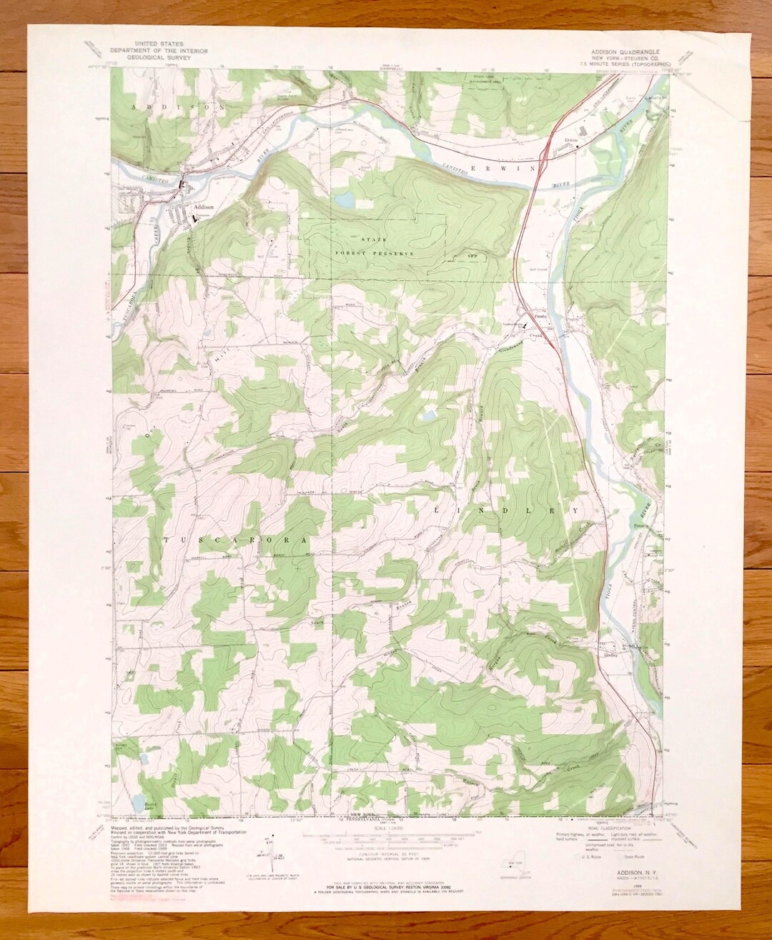 Antique Addison, New York 1969 US Geological Survey Topographic Map ...