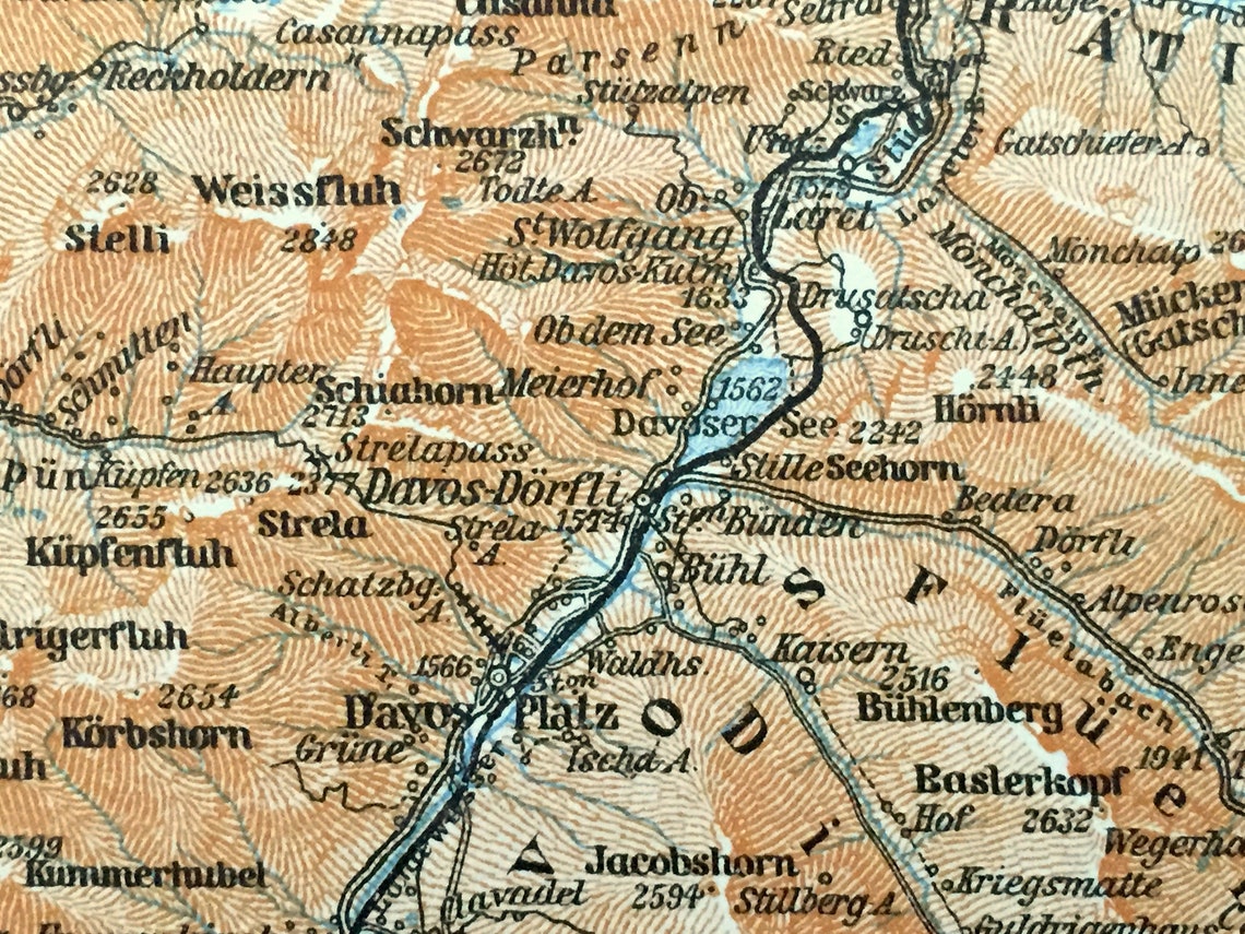Antique 1913 Chur, Switzerland Map From Baedekers Guide Atlas – Ems ...