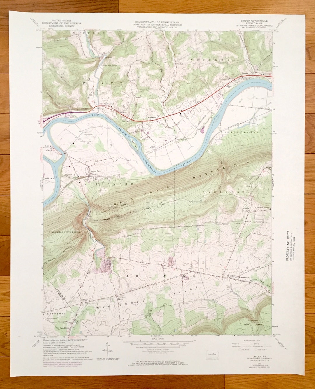 Antique Linden, Pennsylvania 1965 US Geological Survey Topographic Map ...