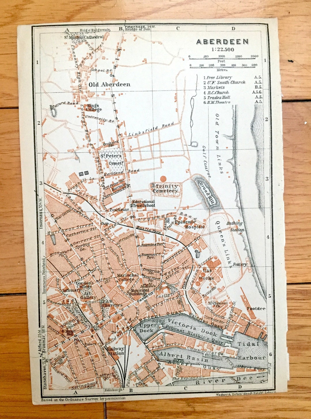 Antique 1927 Aberdeen, Scotland Map From Baedekers Atlas of Great ...