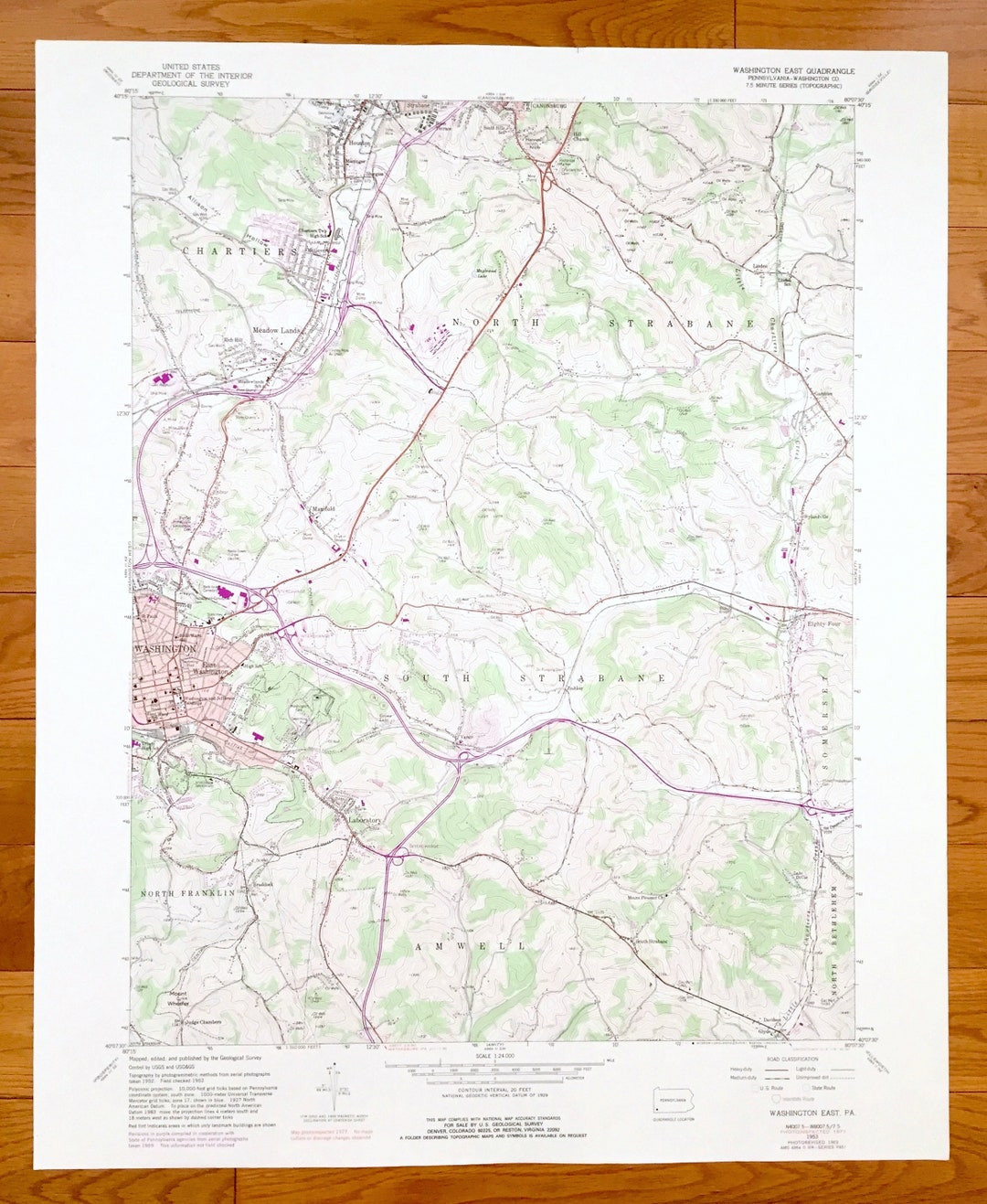Antique Washington, Pennsylvania 1953 US Geological Survey Topographic ...