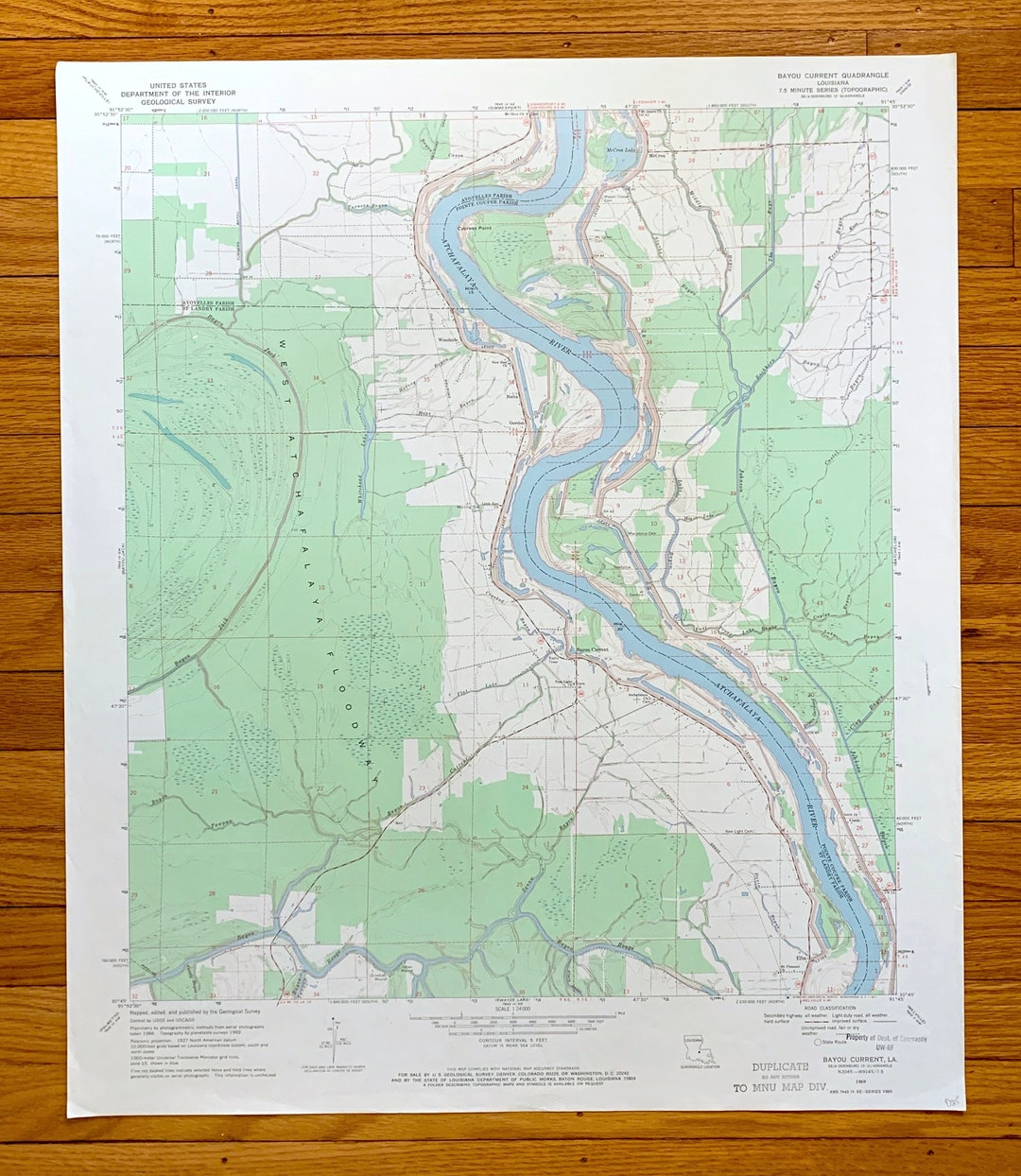 Antique Bayou Current, Louisiana 1969 US Geological Survey Topographic ...