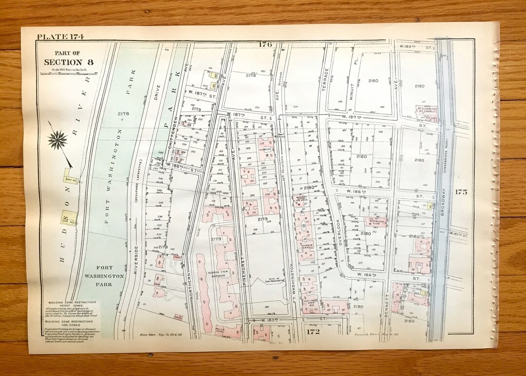 Antique Manhattan, New York City Map From Bromley's 1925 Manhattan Land ...