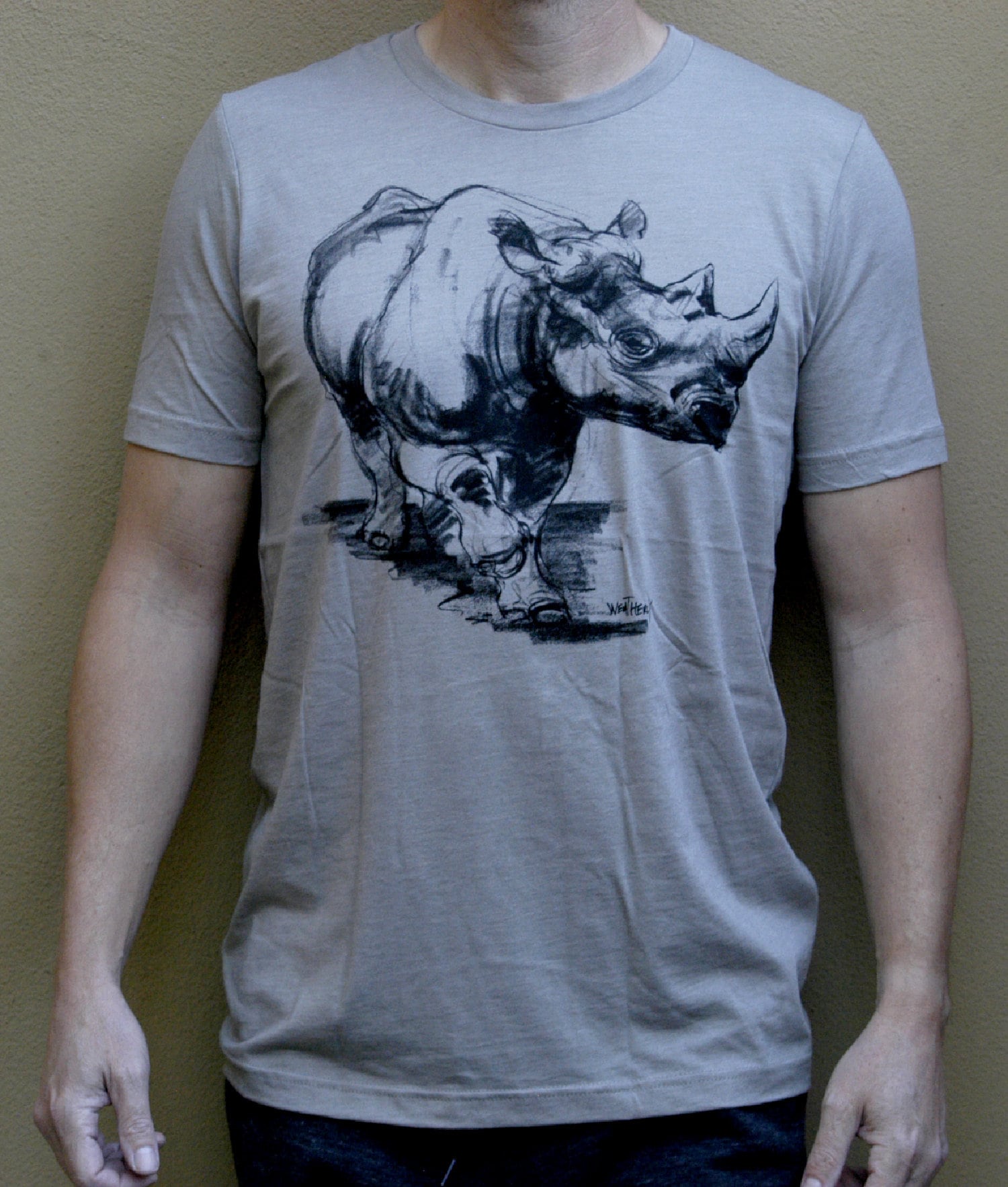 BLACK RHINO T-SHIRT, Men's/unisex, Fauna Shirts, Quality Fitted Crew ...