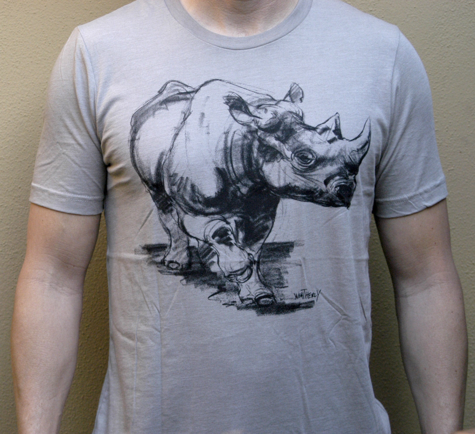 BLACK RHINO T-SHIRT, Men's/unisex, Fauna Shirts, Quality Fitted Crew ...