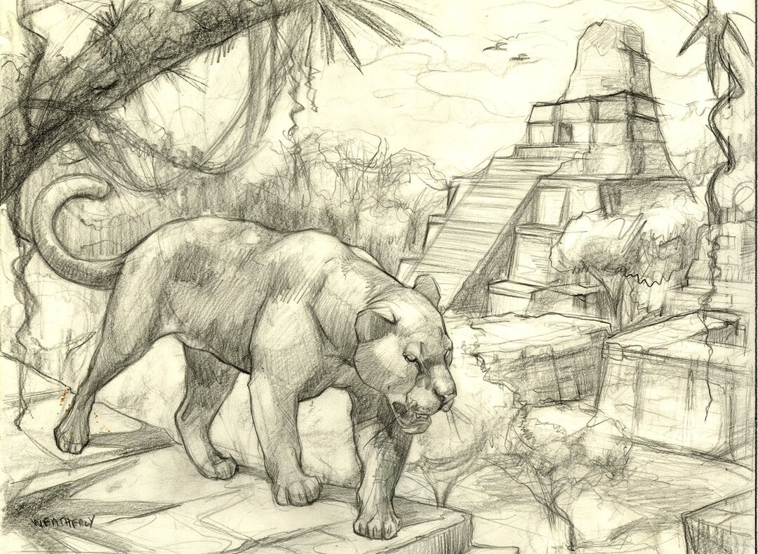 Exploring Tikal ORIGINAL DRAWING - Etsy