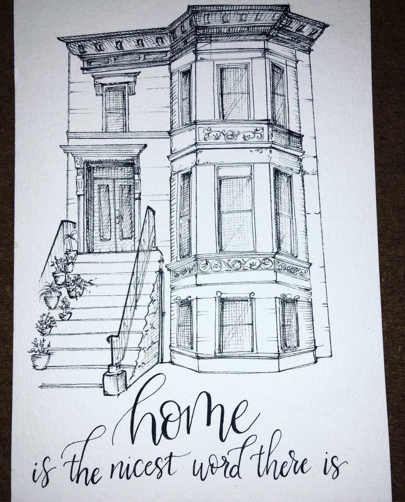 CUSTOM Home 5x7 Illustration, House Drawing, Housewarming Gift, Closing ...