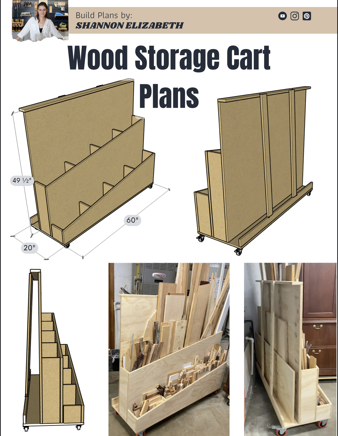 Rolling Wood Storage Cart Blueprint Plans (imperial and Metric) - Etsy