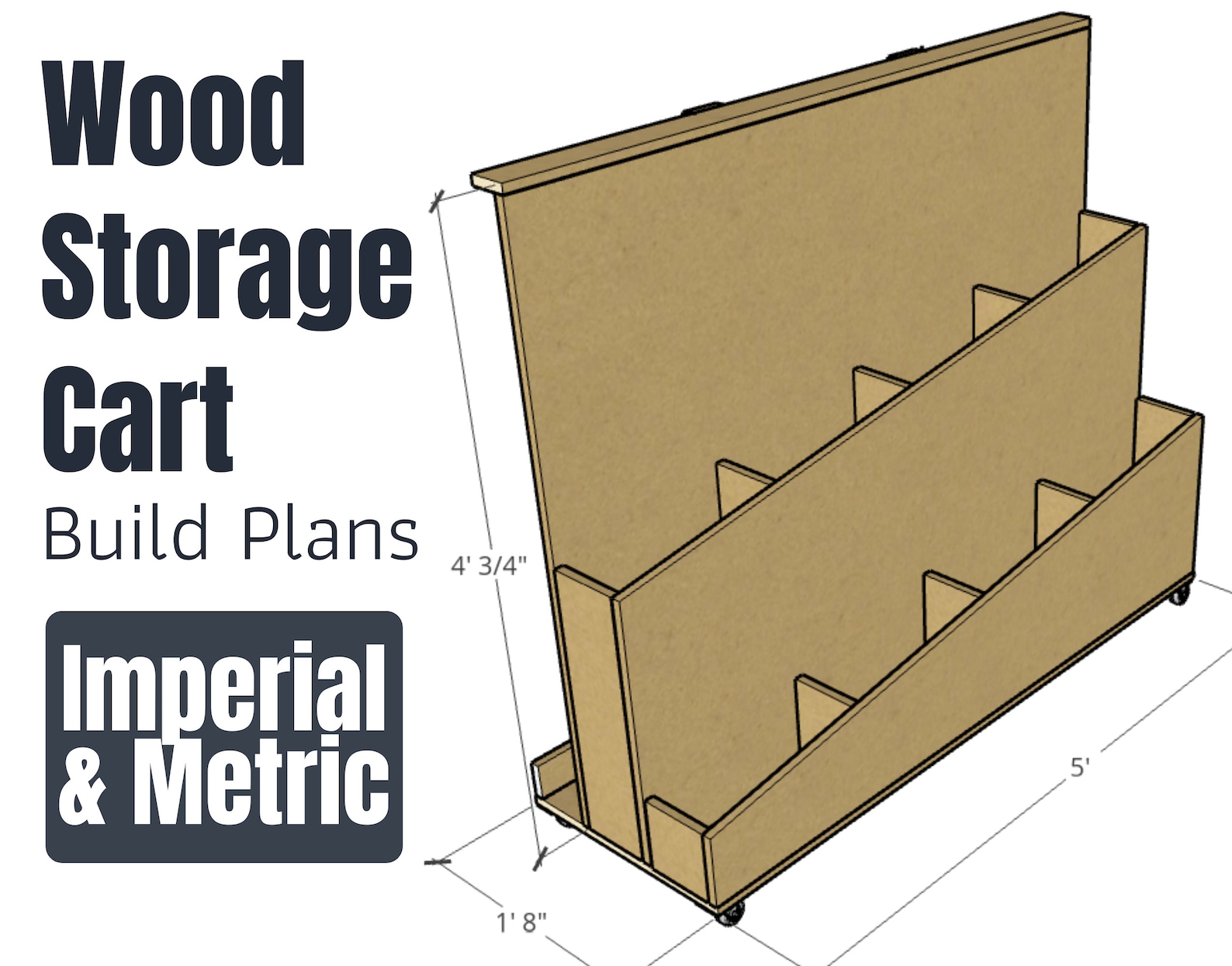 Rolling Wood Storage Cart Blueprint Plans (imperial and Metric) - Etsy