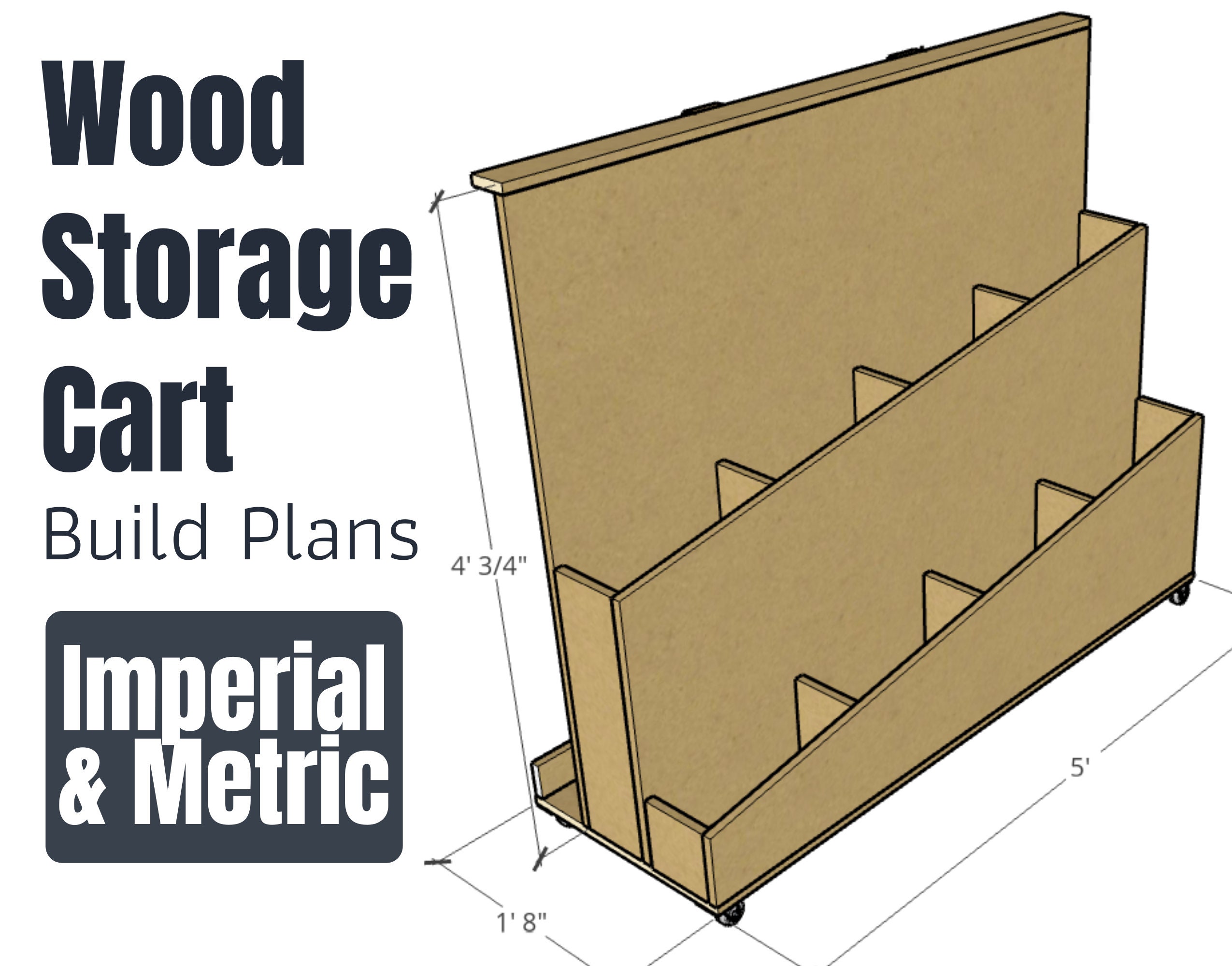 Rolling Wood Storage Cart Blueprint Plans (imperial and Metric) - Etsy