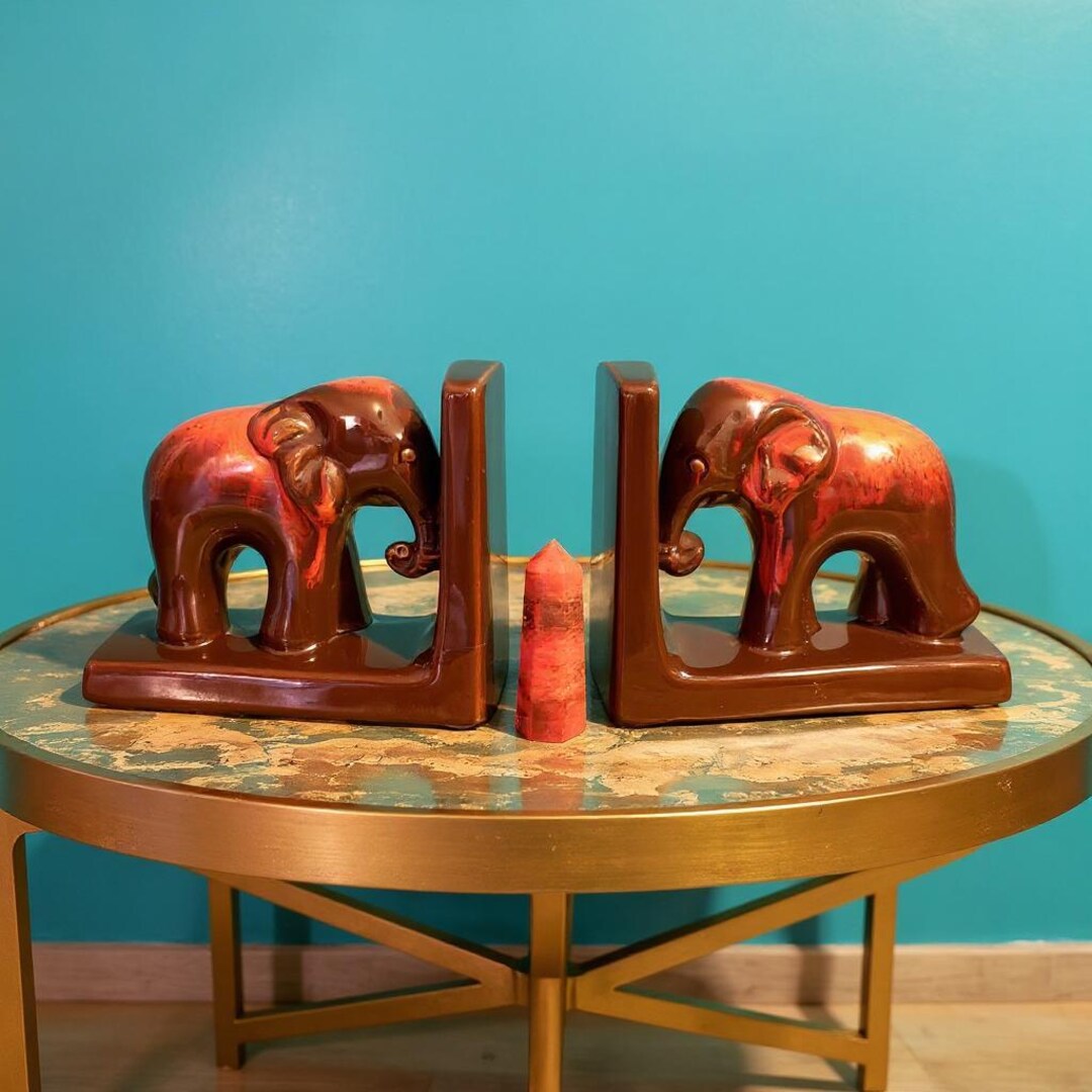 Vintage Red Ceramic Elephant Bookends: Blue Mountain Style Pottery - Etsy