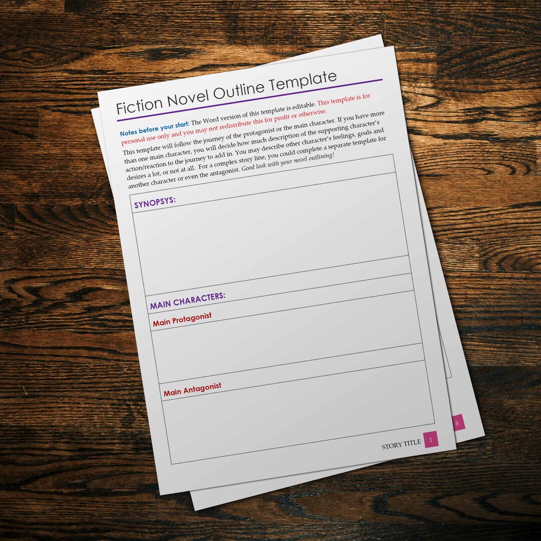 Fiction Novel Outline Template | Editable Word Doc (digital Download ...